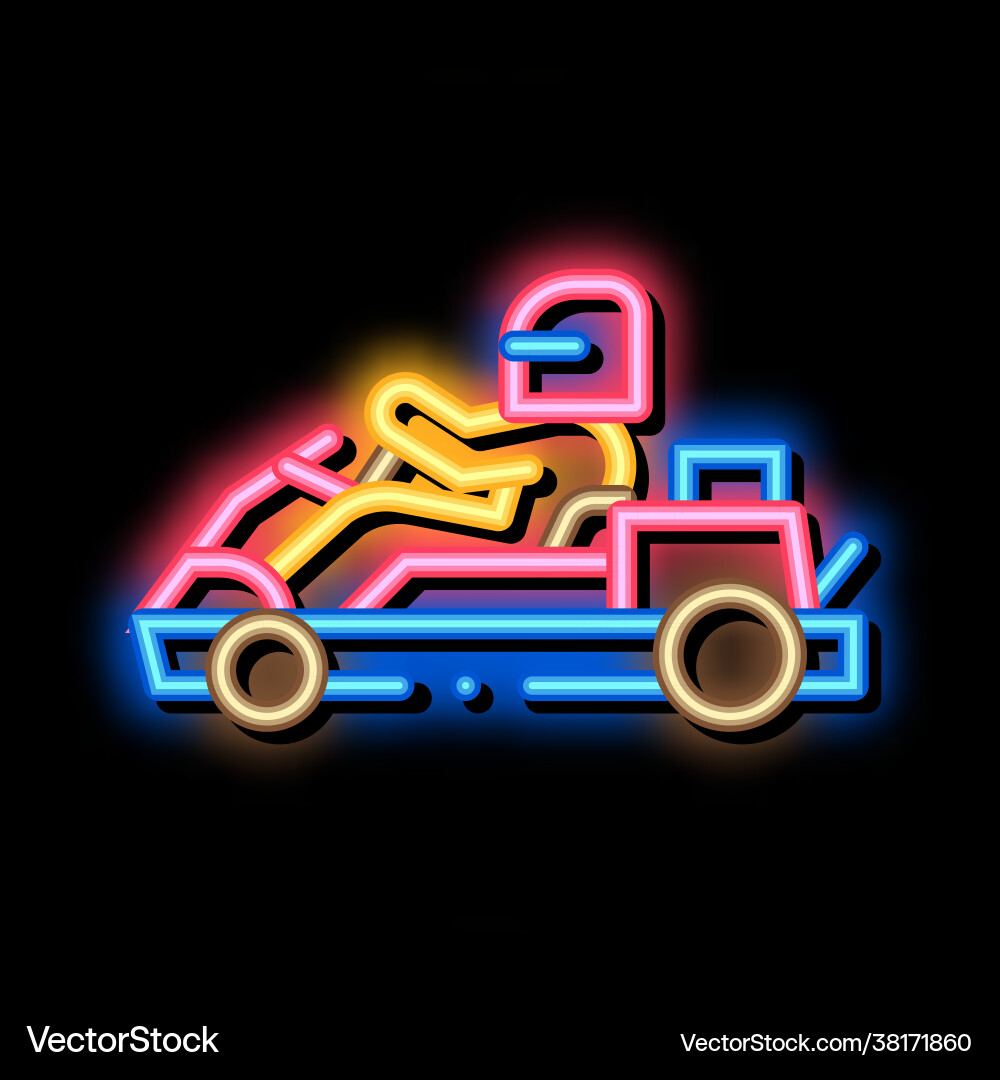Driver driving kart neon glow icon Royalty Free Vector Image