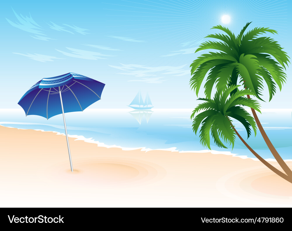 Summer beach with palm trees Royalty Free Vector Image