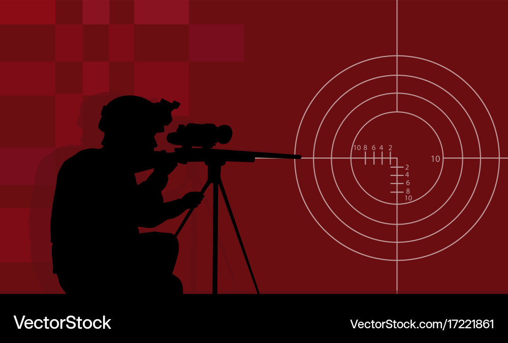 A sniper with gun on red background Royalty Free Vector