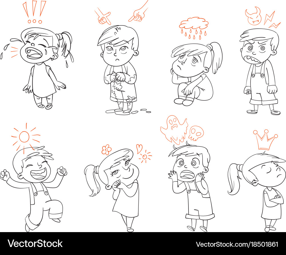 Basic emotions funny cartoon character Royalty Free Vector