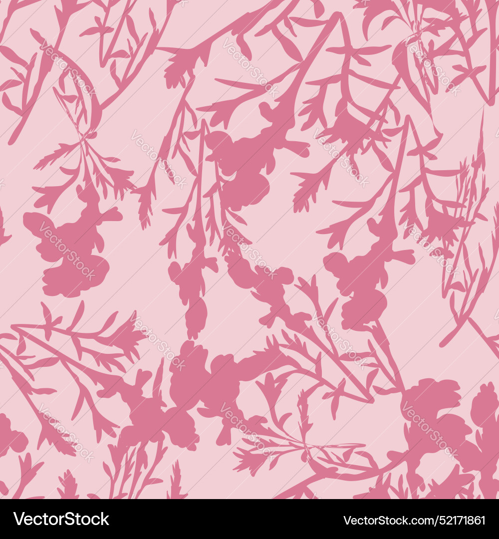 Bicolor contour floral silhouette seamless pattern