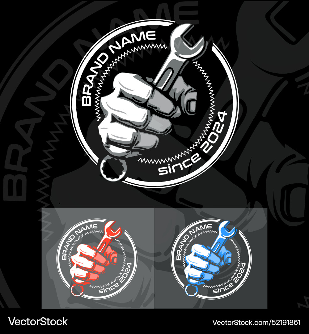 Hand with a tool in logo on black Royalty Free Vector Image