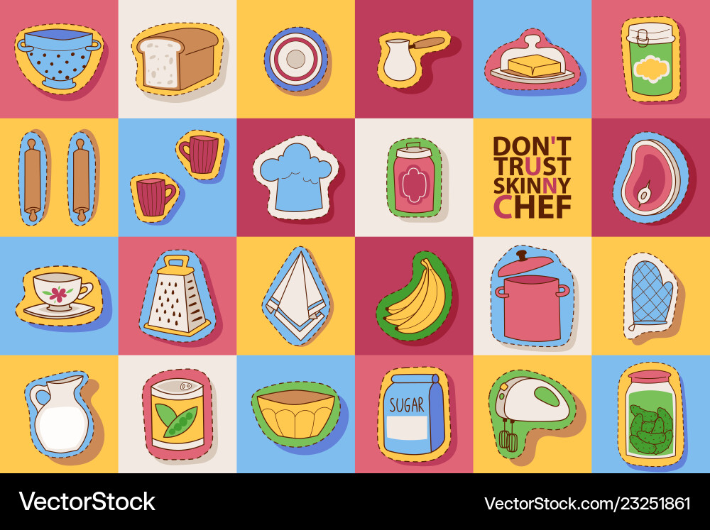 Kitchen utensils and cooking scrapbook stickers Vector Image