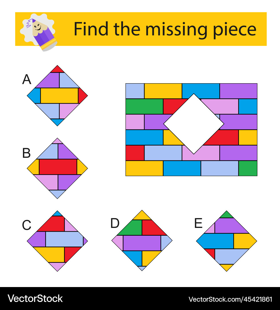 Logic puzzle for kids find the missing piece Vector Image