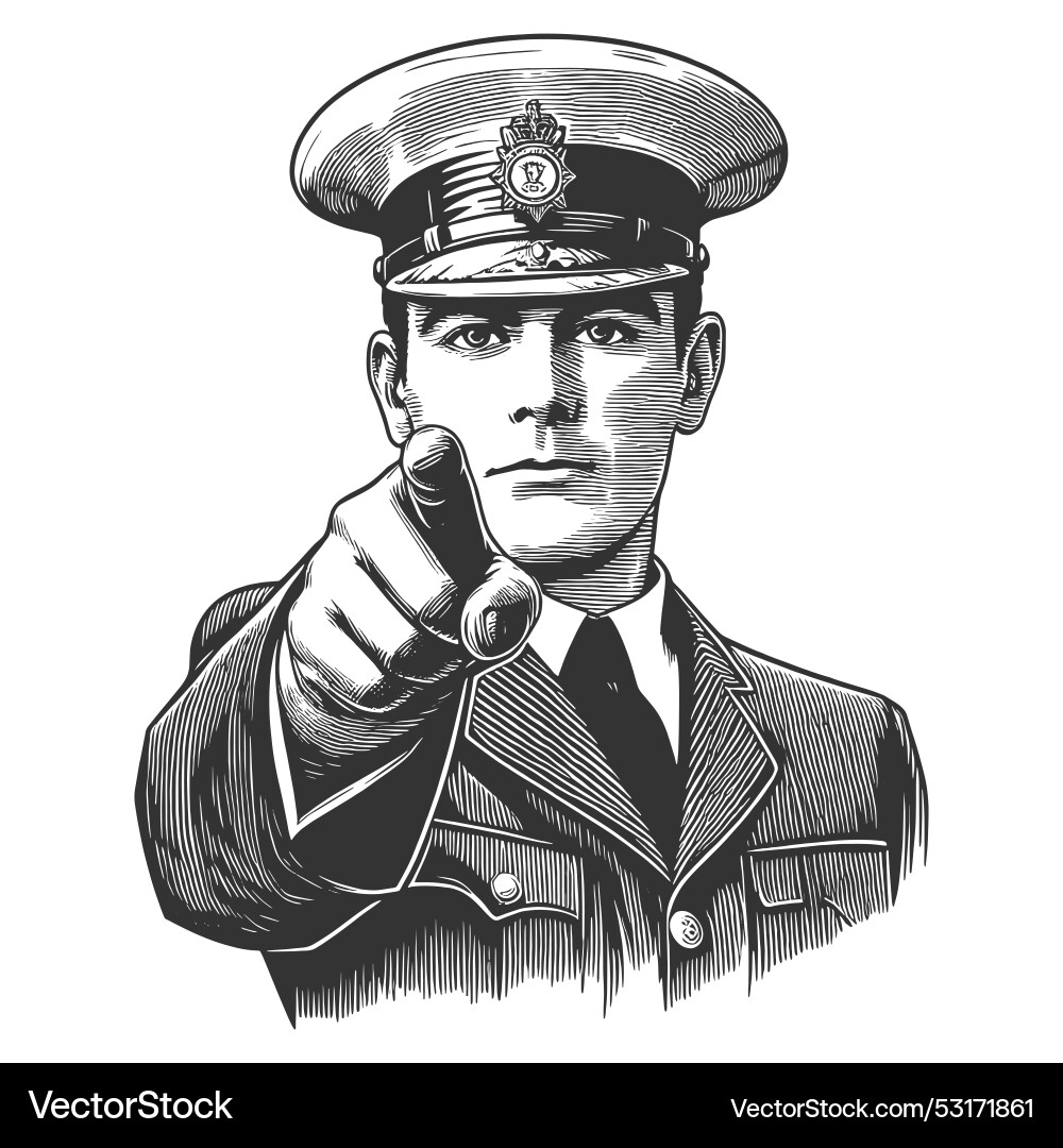 Military commander pointing in recruitment pose Vector Image