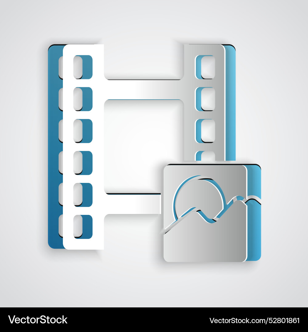 Paper cut play video icon isolated on grey Vector Image