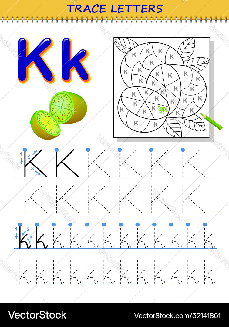 Tracing Letter K Worksheet for Kids Royalty Free Vector