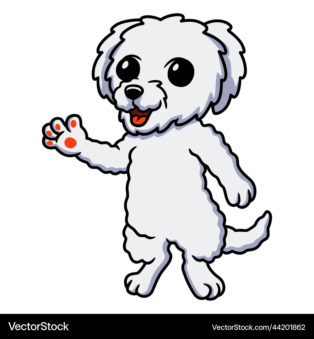 Cute bichon frise cartoon waving hand Royalty Free Vector