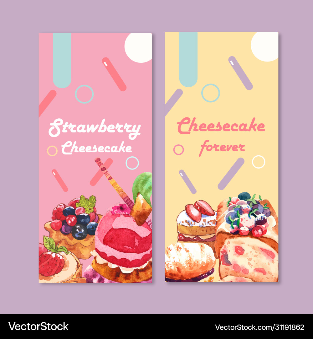 Dessert flyer design with strawberry cheesecake Vector Image