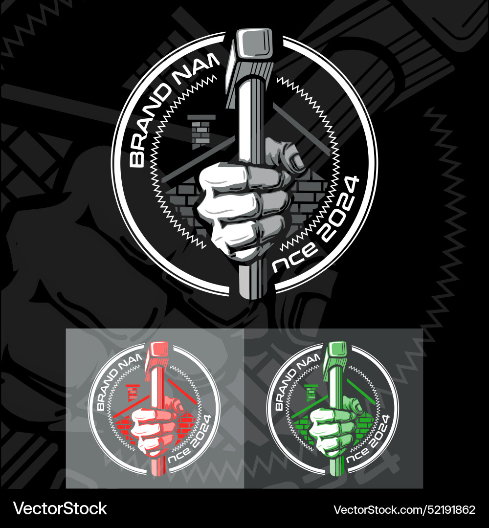 Hand with a hammer in hand logo on a black Vector Image