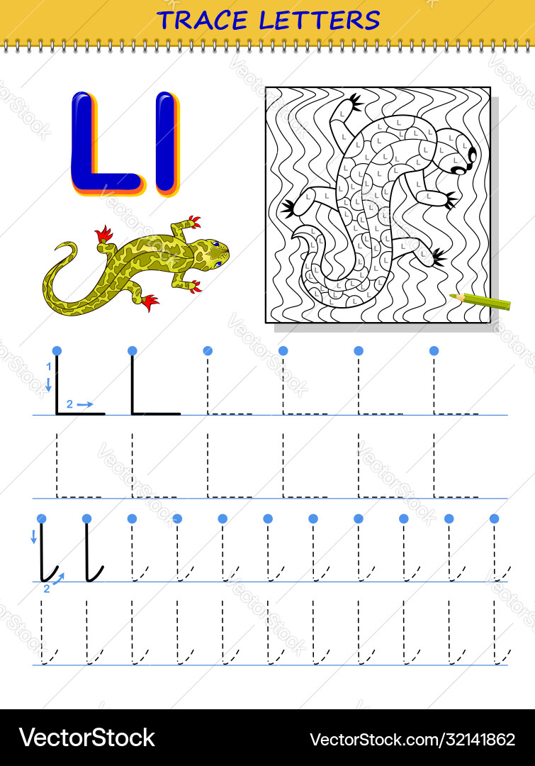 Letter L Tracing Worksheet for Kids Royalty Free Vector
