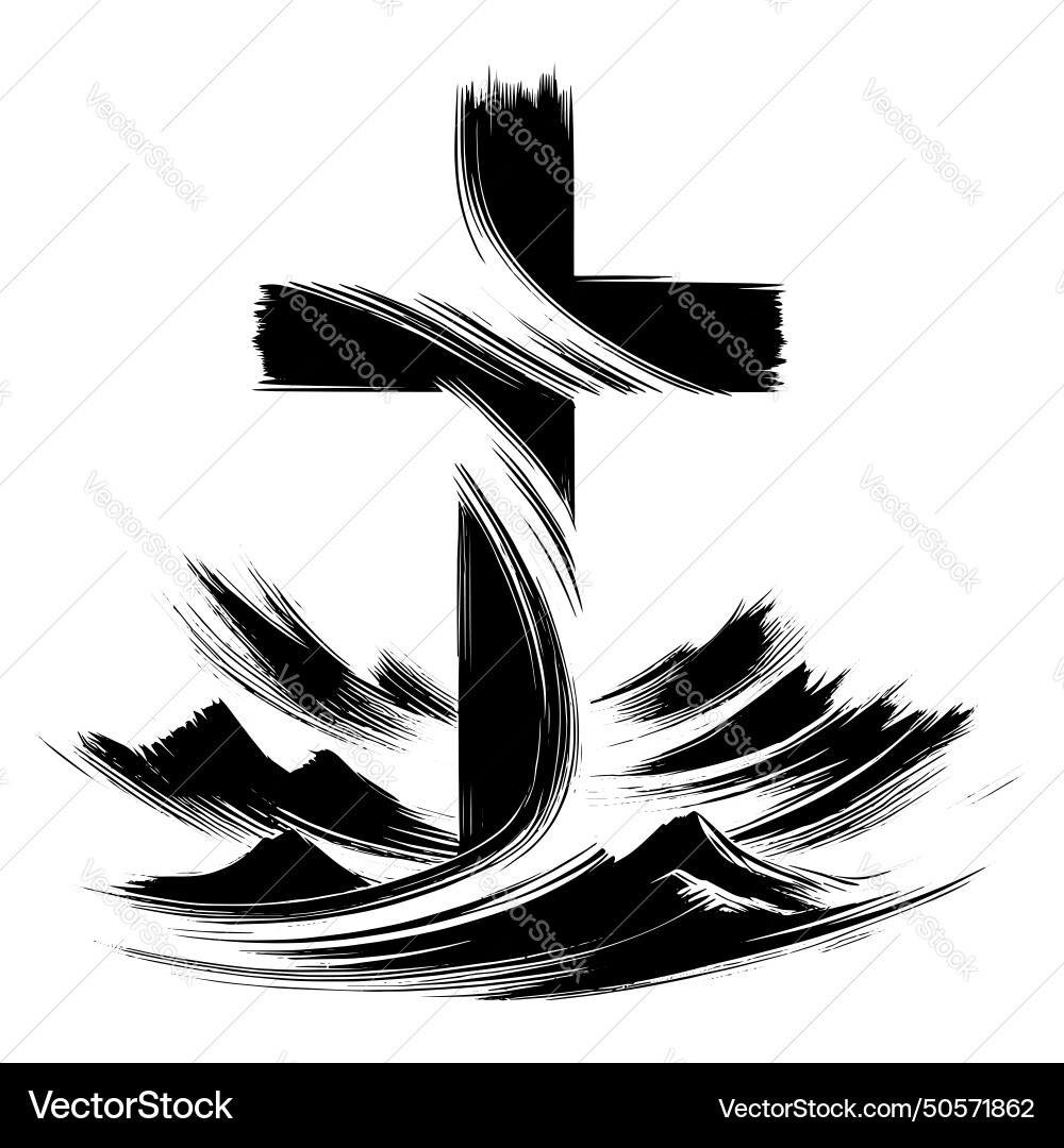 Mountain Cross Grunge Brushstroke Royalty Free Vector Image