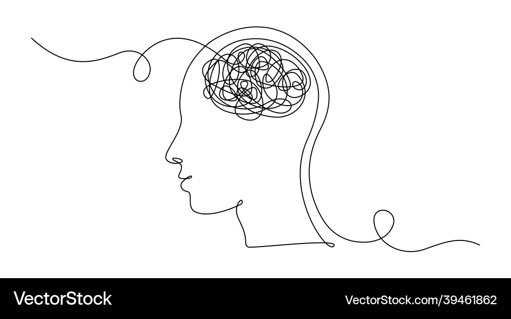 Worried Man Head - Single Line Drawing Royalty Free Vector