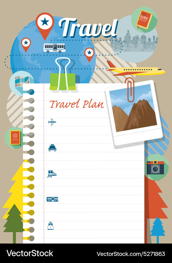 Blank paper traveling plan and background Vector Image