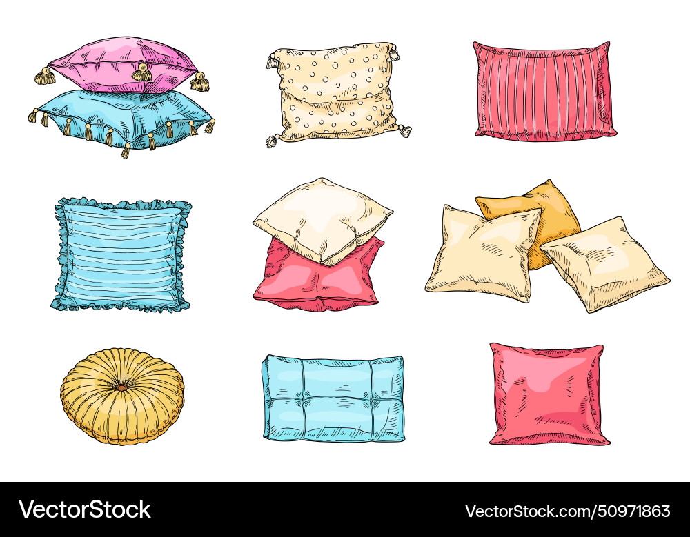 Hand drawn cozy cushions collection for sofa Vector Image