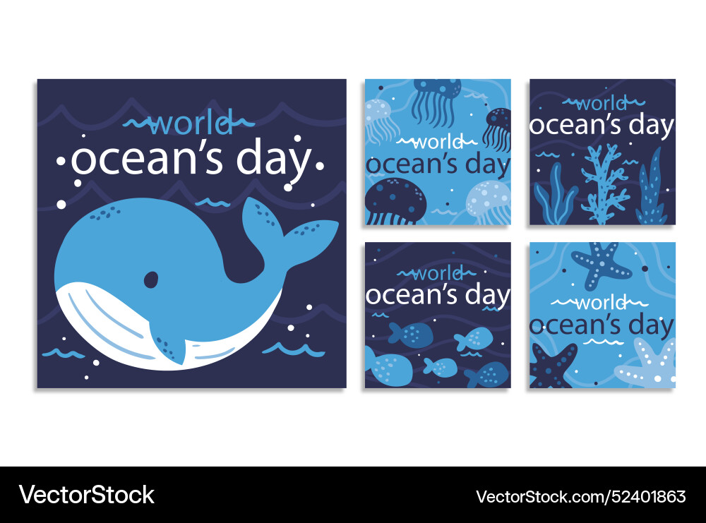 Hand drawn world oceans day instagram posts Vector Image