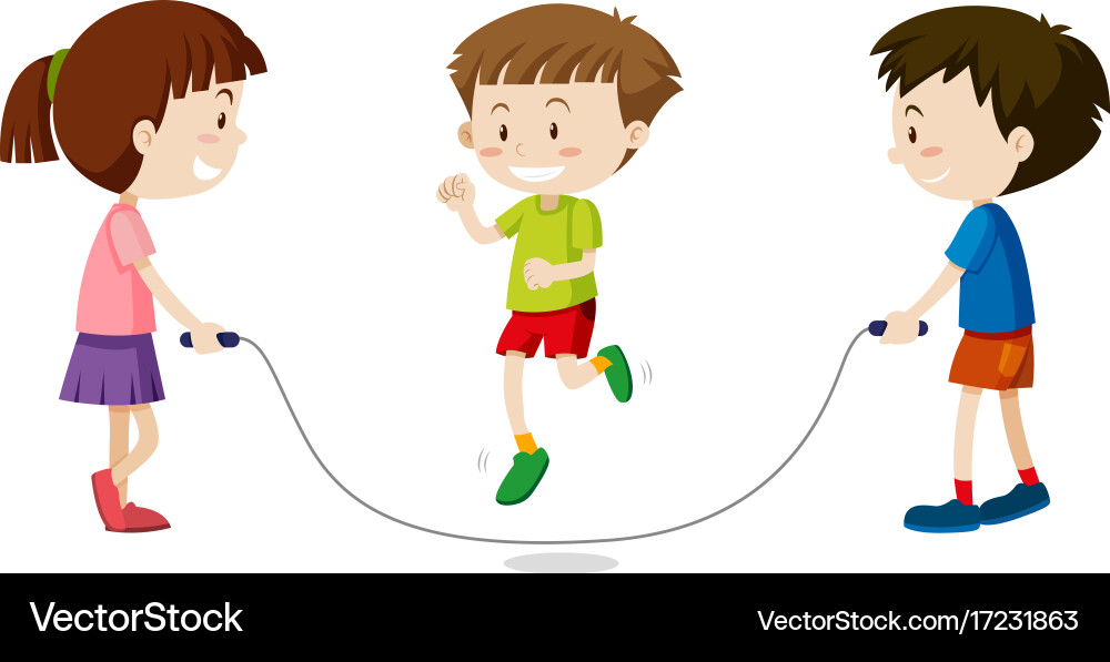 Three kids jumping rope Royalty Free Vector Image