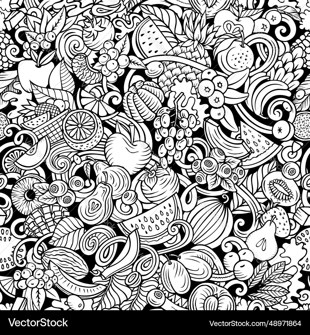 Cartoon doodles fruits seamless pattern Royalty Free Vector