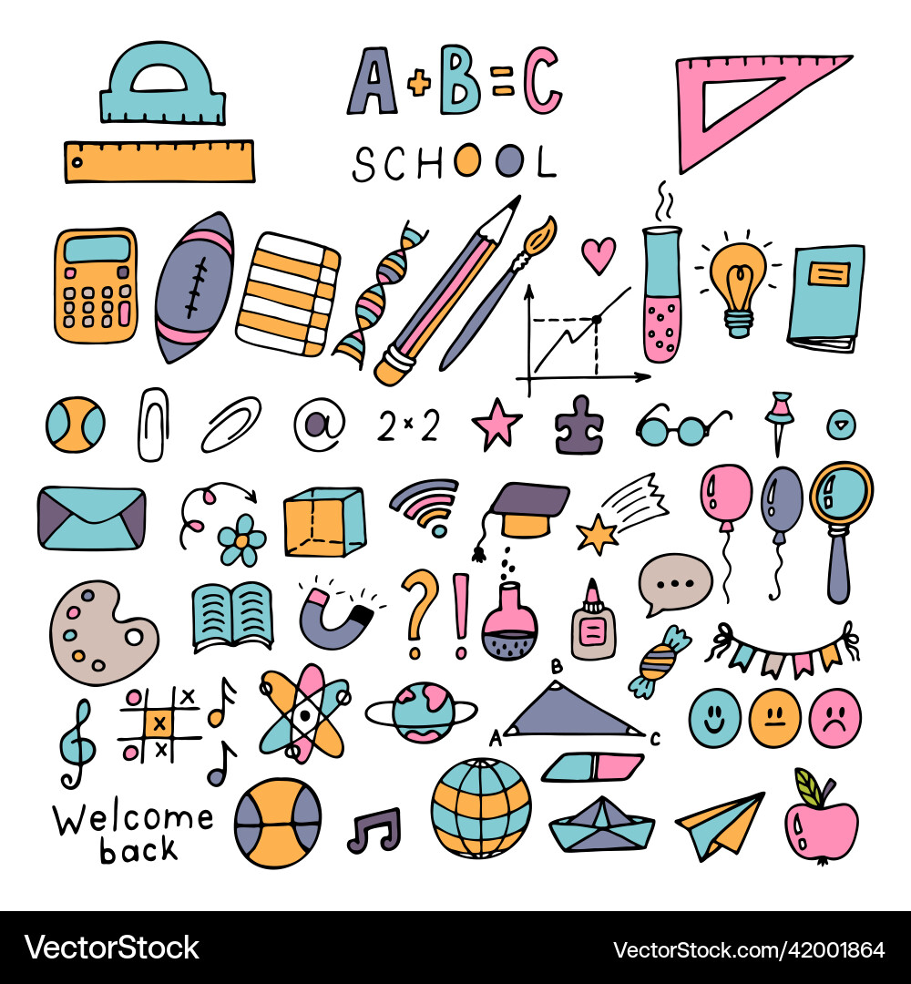 Colorful School Doodle Set Royalty Free Vector Image