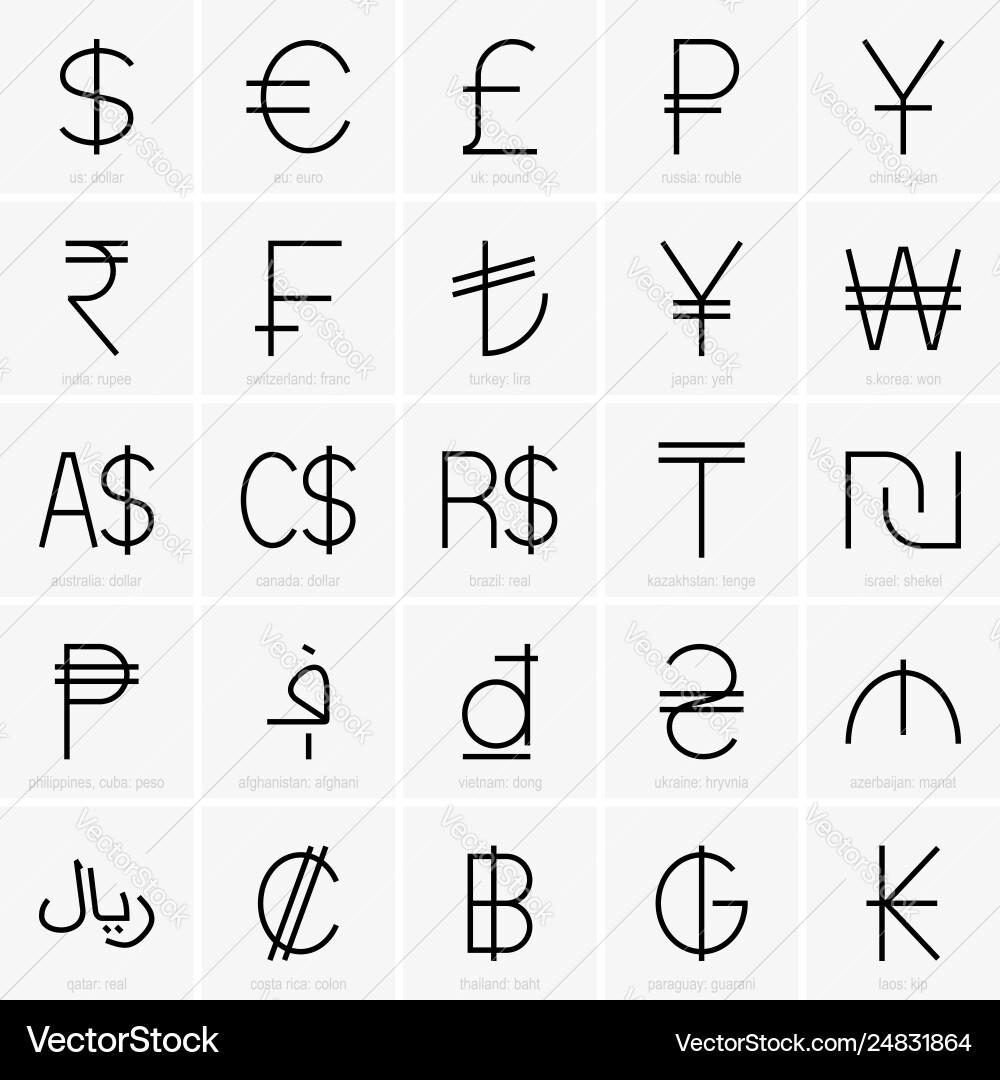 Money Signs Around The World Vector Set Currency Symbols World Money