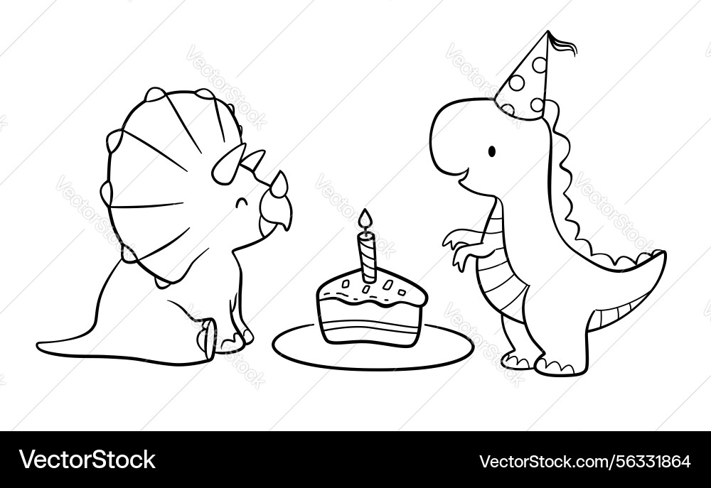 Cute Dinosaur Birthday Party Coloring Page Vector Image