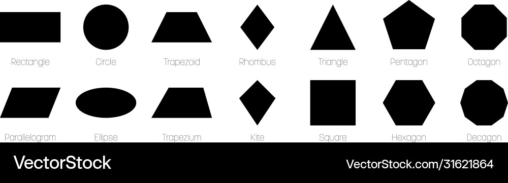 Geometric shapes with labels set 14 basic Vector Image