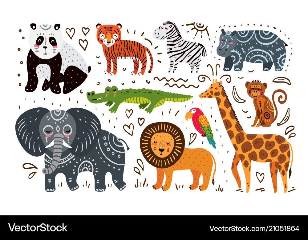 Jungle animals hand draw Royalty Free Vector Image