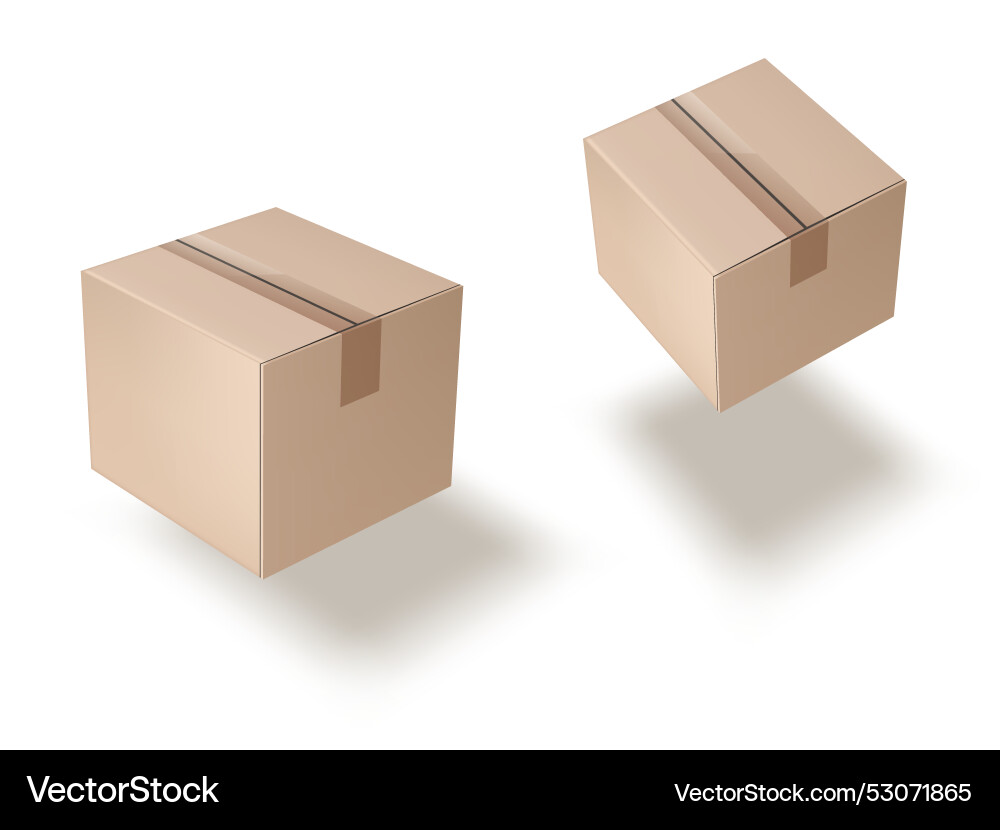 3d closed cardboard box flying isolated on white Vector Image