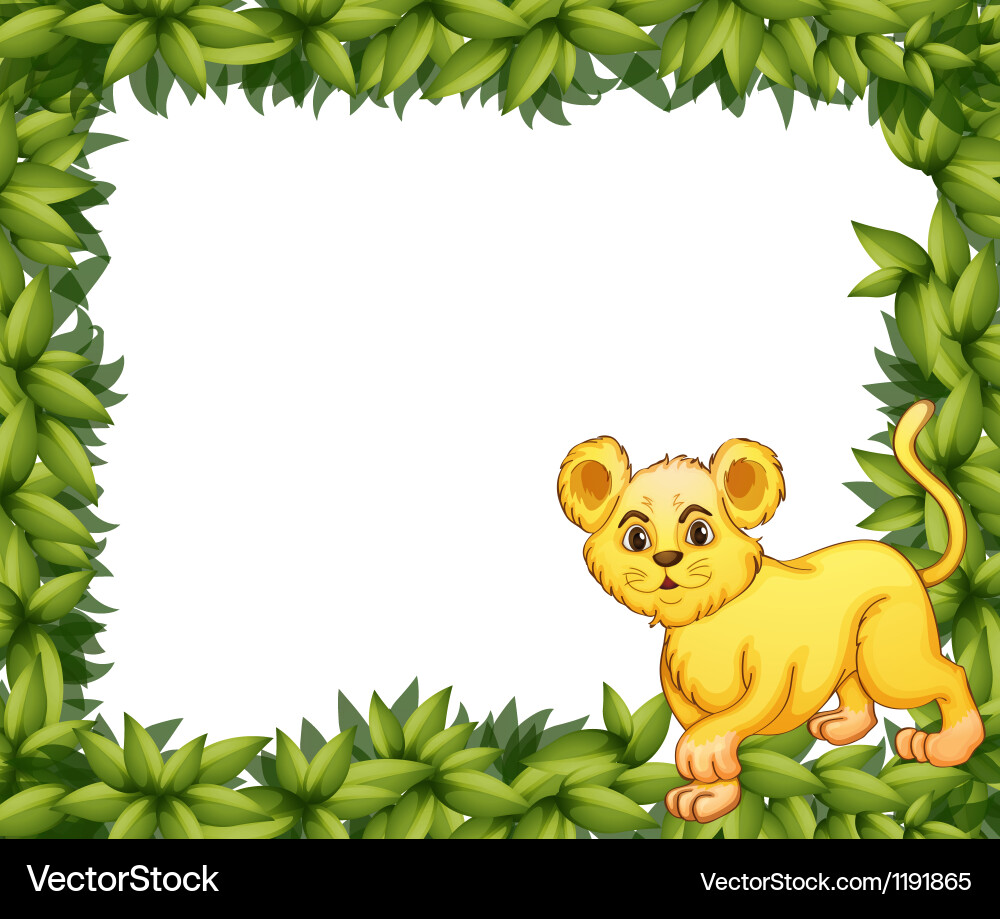 A young tiger in blank leafy signage Royalty Free Vector