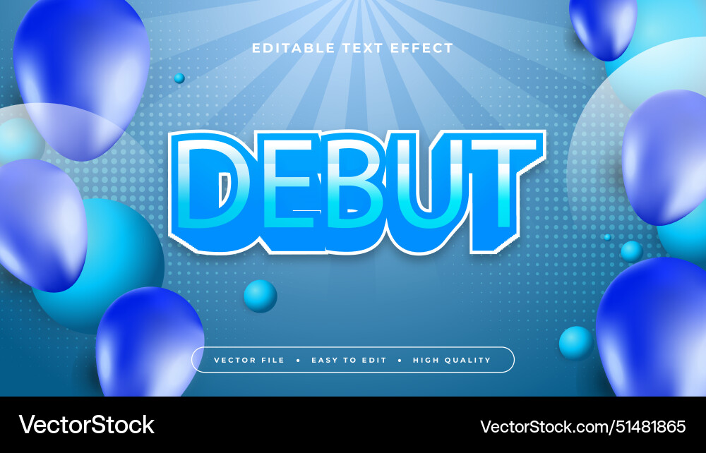Blue and white debut 3d editable text effect Vector Image