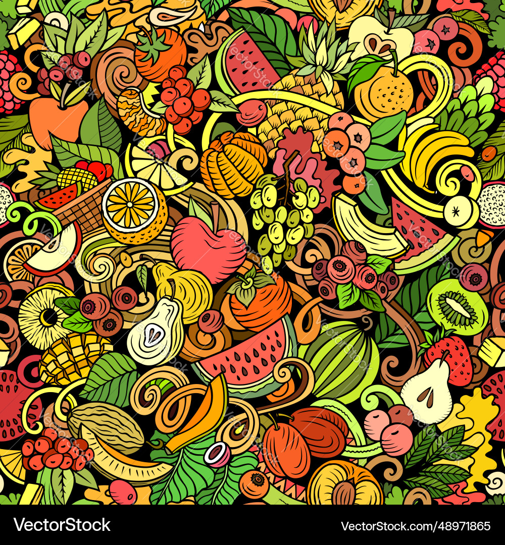 Cartoon doodles fruits seamless pattern Royalty Free Vector