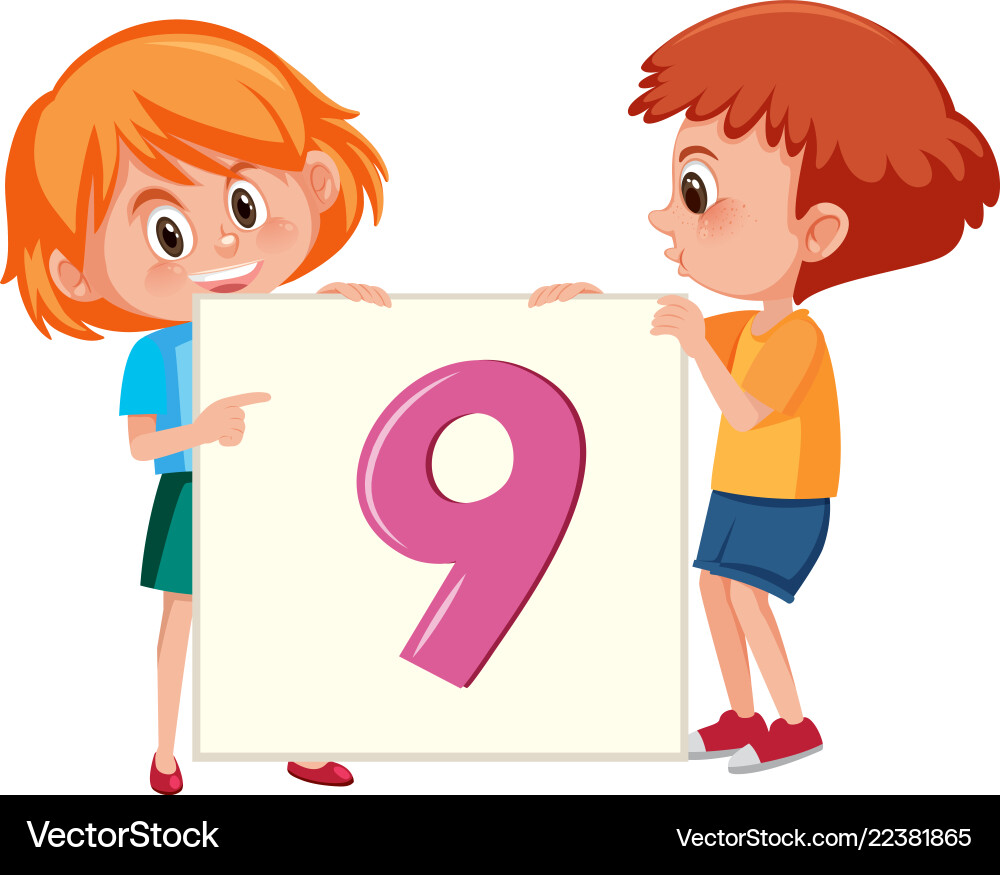 Children holding number nine card Royalty Free Vector Image