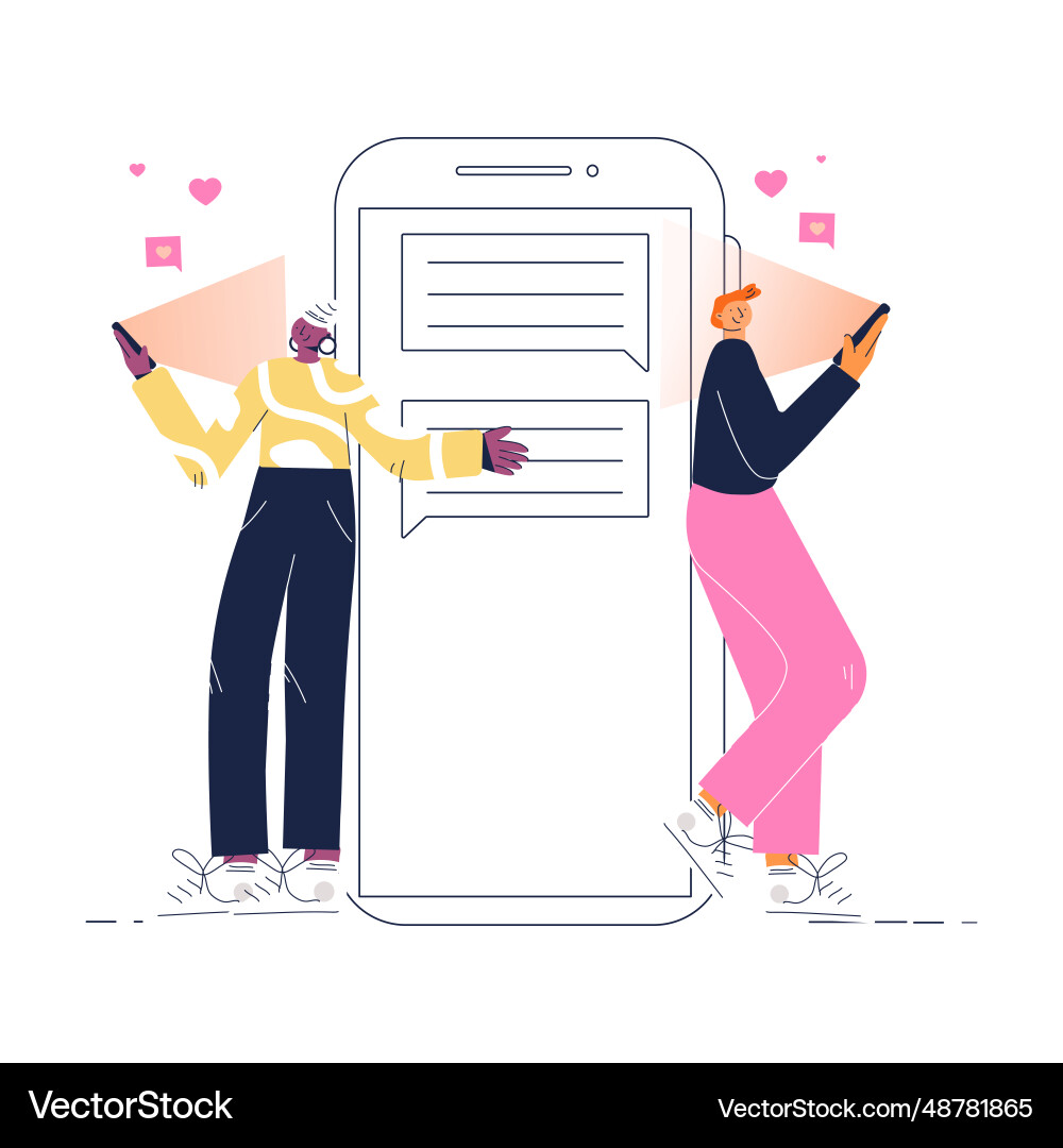 Cute texting couple Royalty Free Vector Image - VectorStock