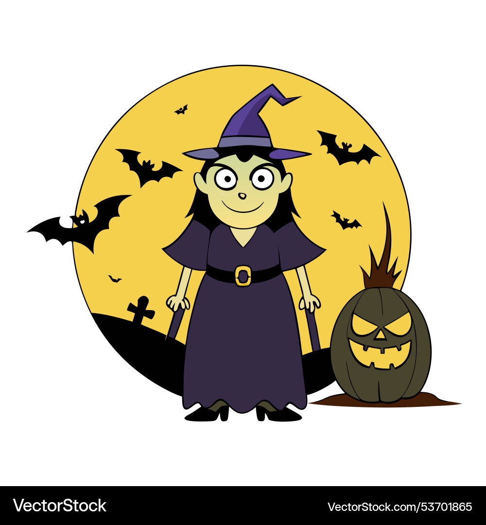 Evil witch during spooky halloween night in front Vector Image