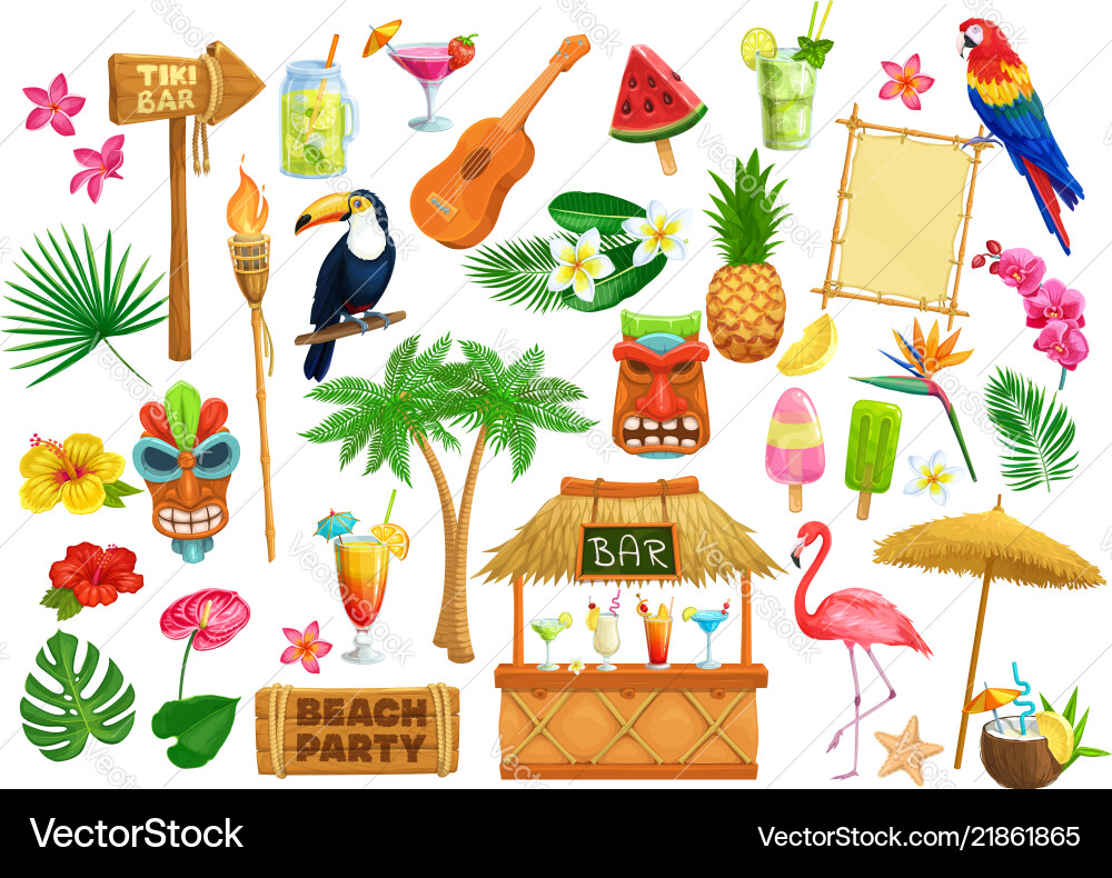 Hawaiian beach party icons Royalty Free Vector Image