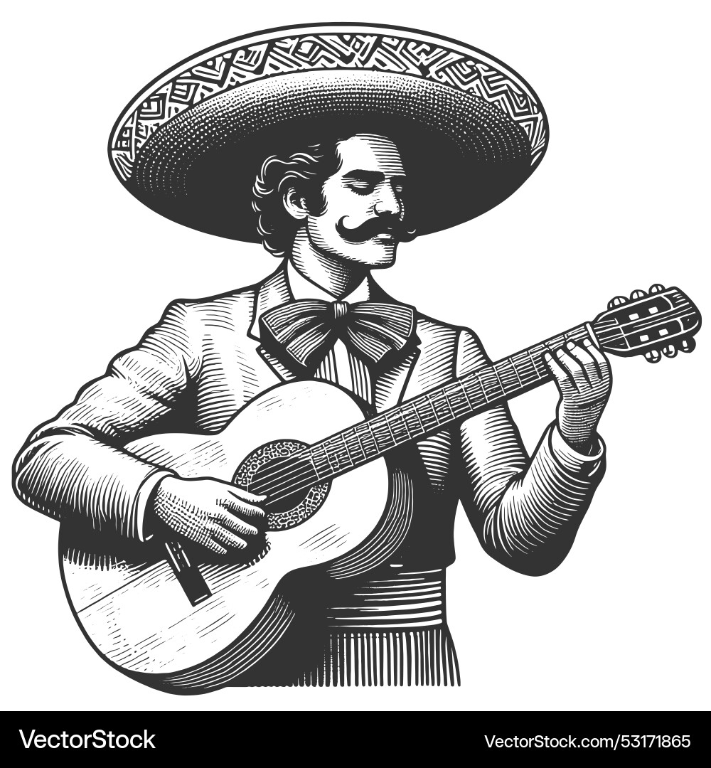 Mariachi musician playing guitar Royalty Free Vector Image