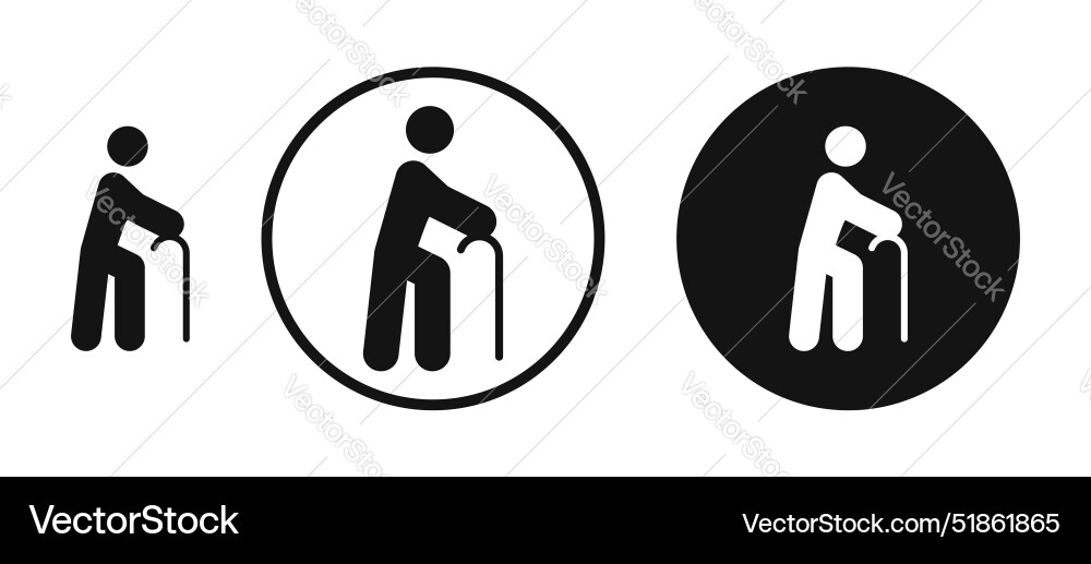 Person walking with cane icon set in black Vector Image