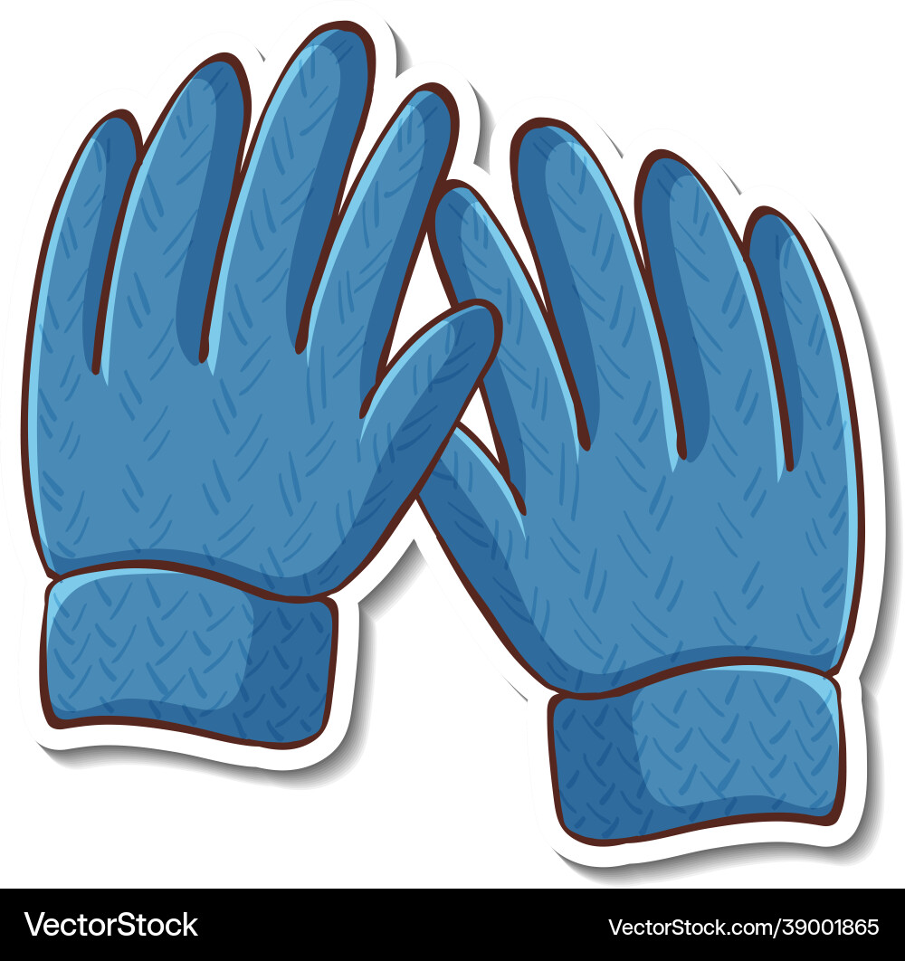 Sticker design with blue gloves isolated Vector Image