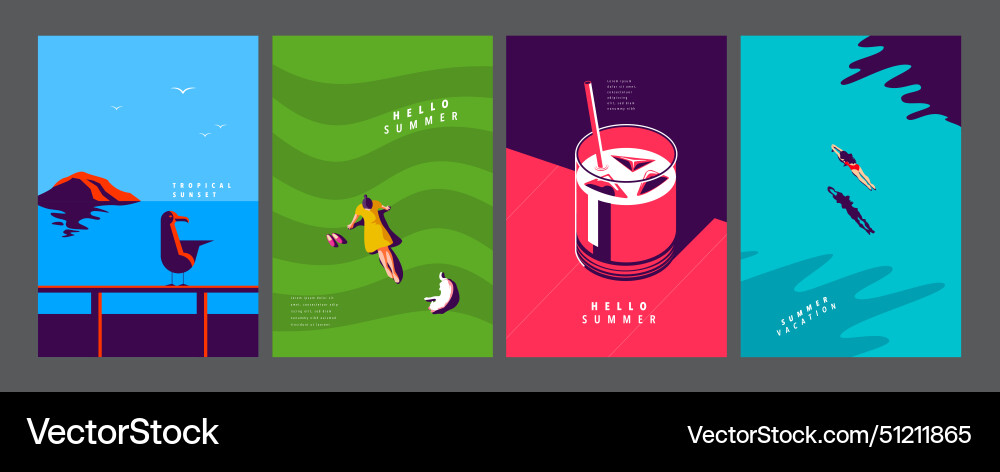Summer layout set poster banner template flat Vector Image