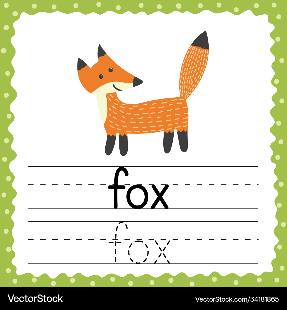 Tracing words flashcard - fox phonetic Royalty Free Vector