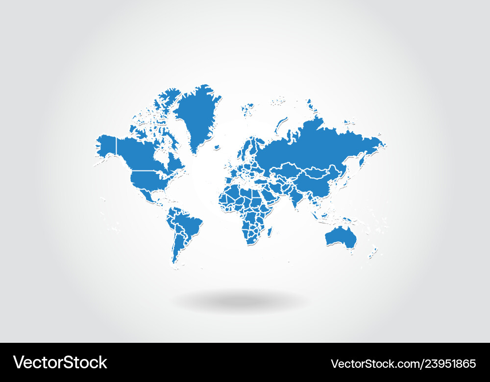 World map design with 3d style blue Royalty Free Vector