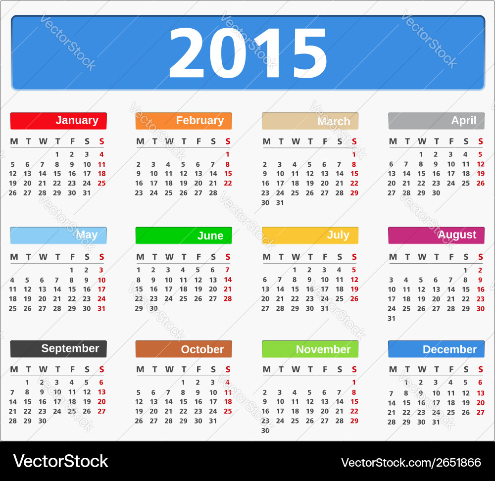 2015 calendar Royalty Free Vector Image - VectorStock