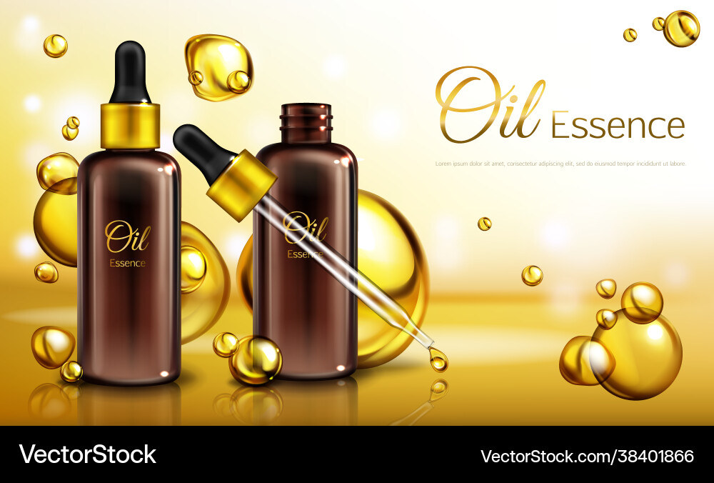 3d realistic oil essence ad poster Royalty Free Vector Image