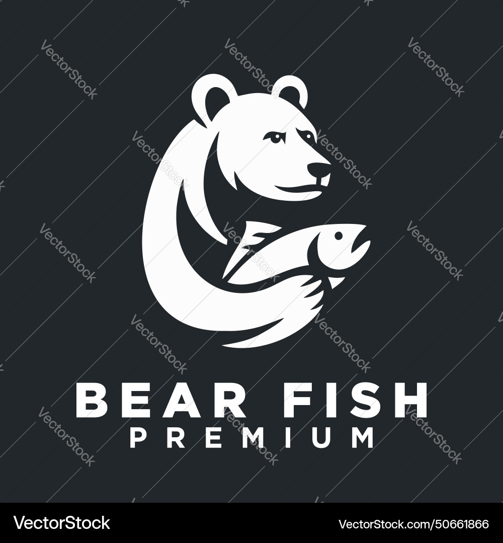 Bear holding fish logo icon design Royalty Free Vector Image