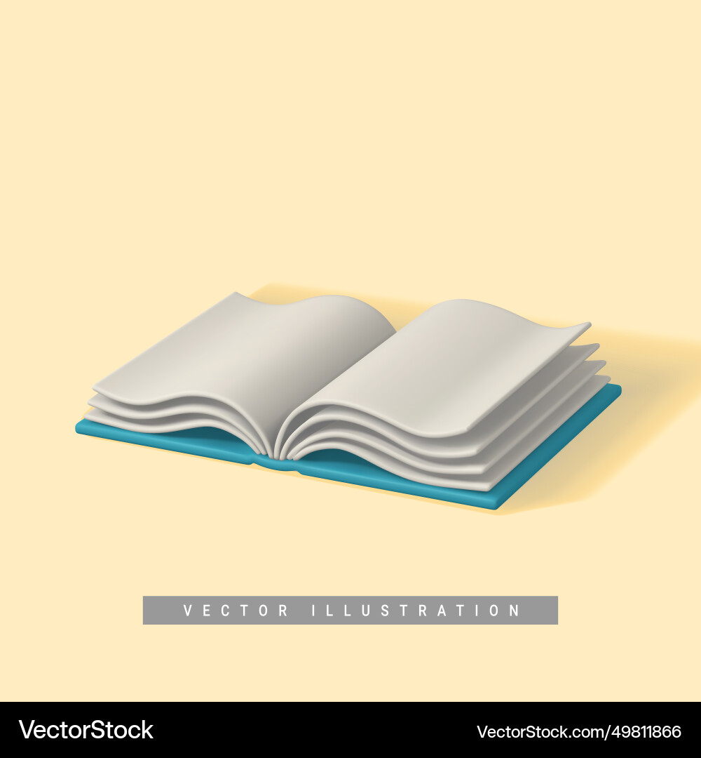 Cute cartoon open book realistic 3d Royalty Free Vector