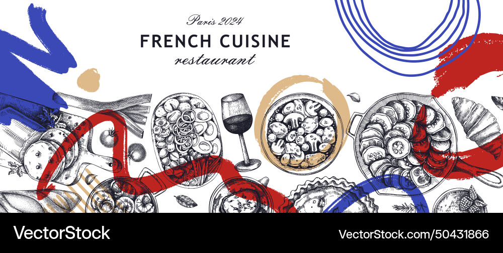 French food background in collage style Royalty Free Vector