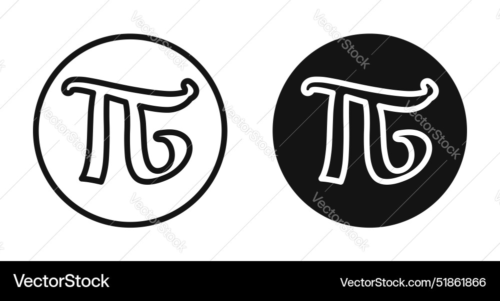 Pi icon set in black and white outlines Royalty Free Vector