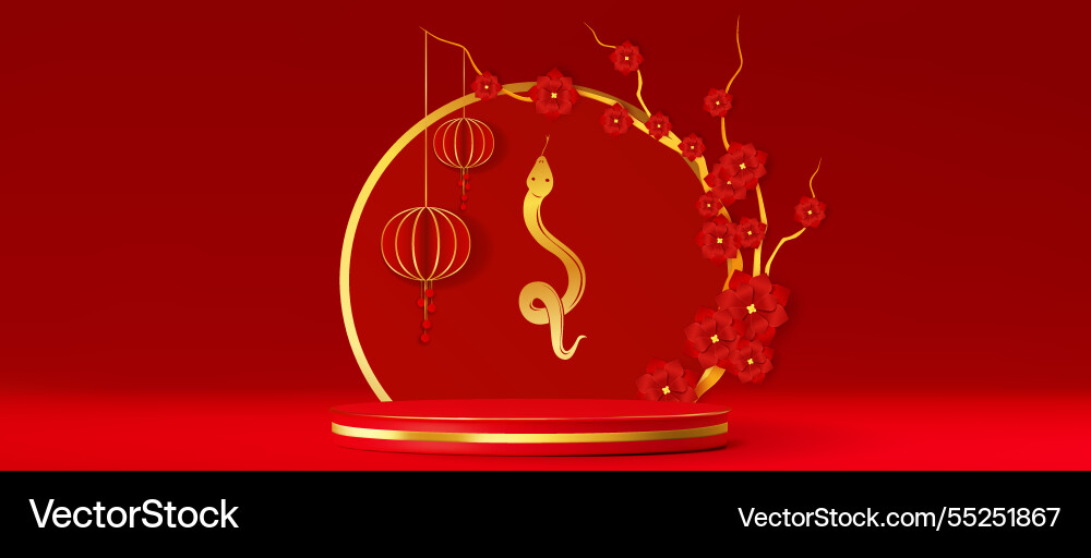 Chinese new year round podium design Royalty Free Vector