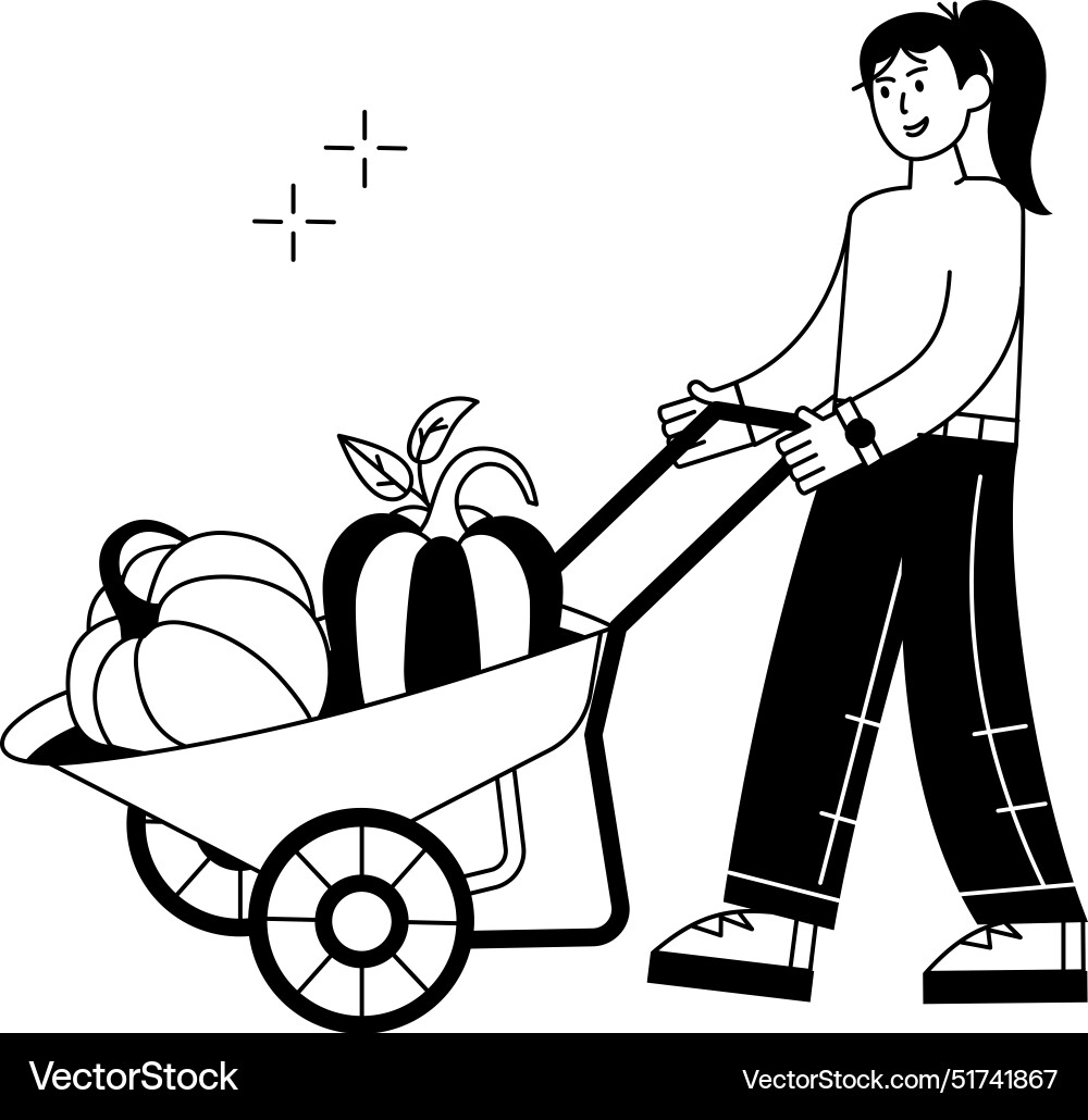 Grab this linear mini of harvest cart Royalty Free Vector
