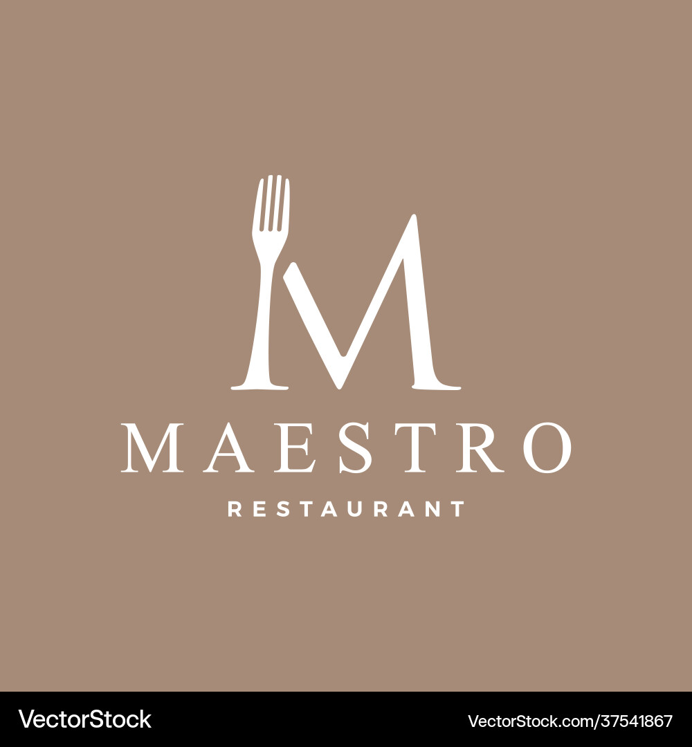 M letter mark fork food restaurant logo icon Vector Image